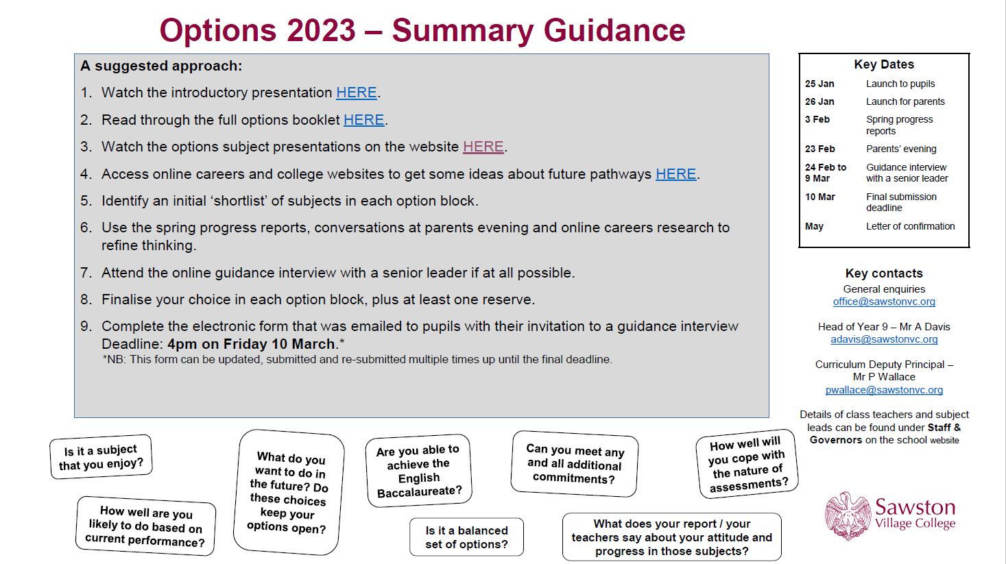 Year 9 Options Process – Sawston Village College